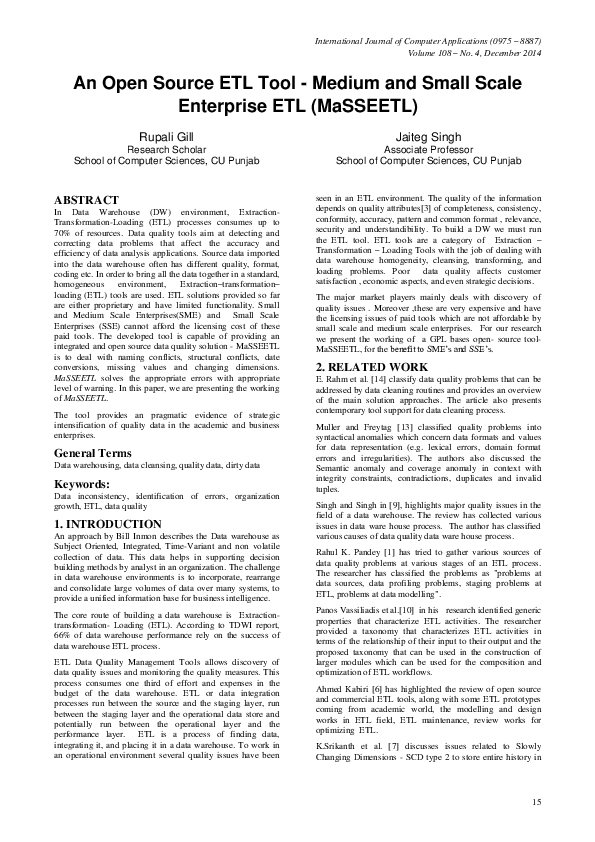 (PDF) An Open Source ETL Tool- Medium and Small Scale Enterprise ETL ...