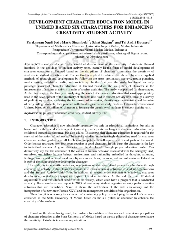 (PDF) Development Character Education Model in Unimed Based Six ...