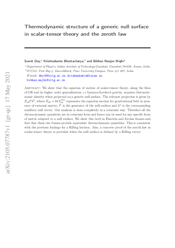 (PDF) Thermodynamic structure of a generic null surface in scalar ...