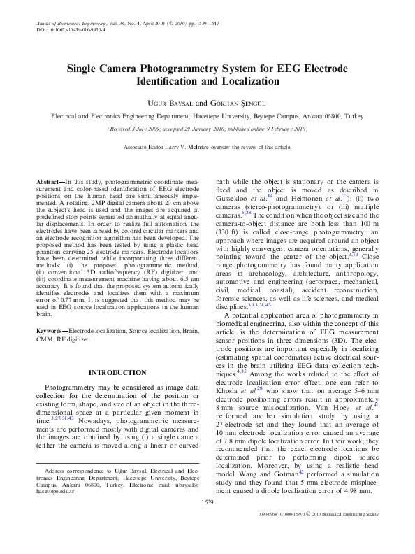(PDF) Single Camera Photogrammetry System for EEG Electrode ...
