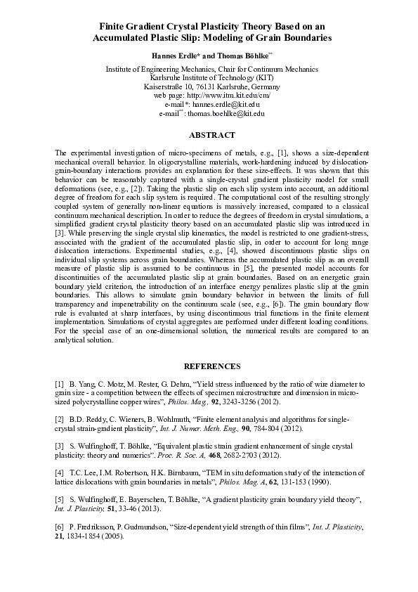 (PDF) Finite Gradient Crystal Plasticity Theory Based on an Accumulated Plastic Slip : Modeling ...