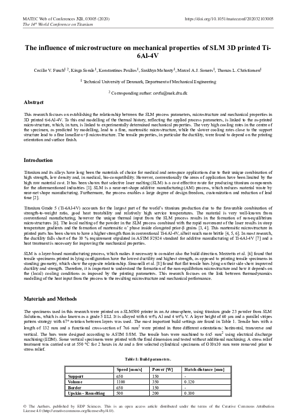 (PDF) The influence of microstructure on mechanical properties of SLM 3D printed Ti-6Al-4V