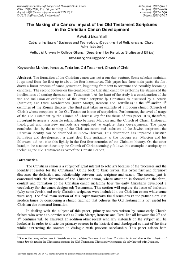 (PDF) The Making of a Canon: Impact of the Old Testament Scriptures in ...