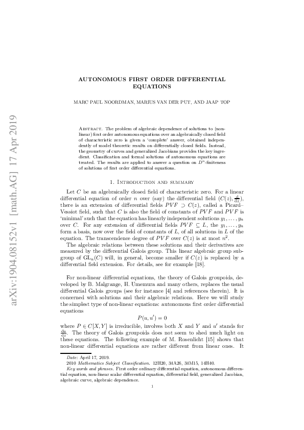 (PDF) Autonomous first order differential equations