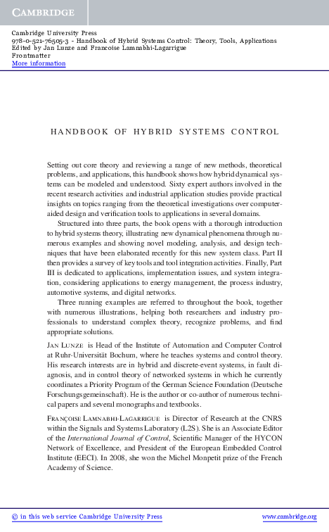 (PDF) Handbook of Hybrid Systems Control