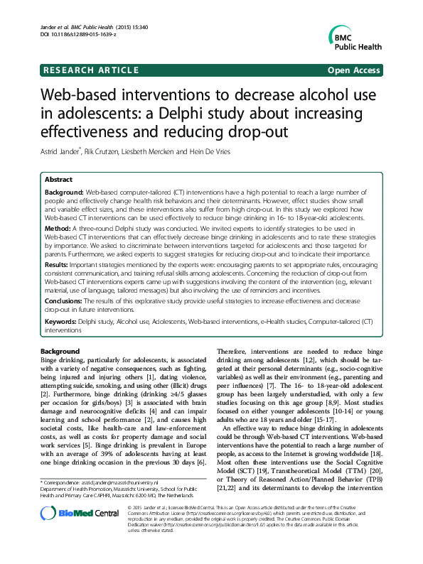 (PDF) Web-based interventions to decrease alcohol use in adolescents: a Delphi study about ...