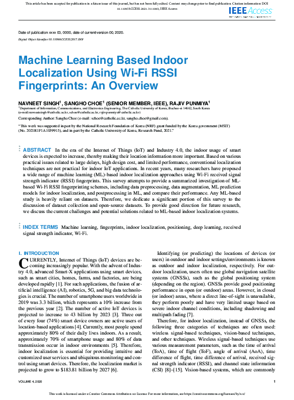 Pdf Machine Learning Based Indoor Localization Using Wi Fi Rssi