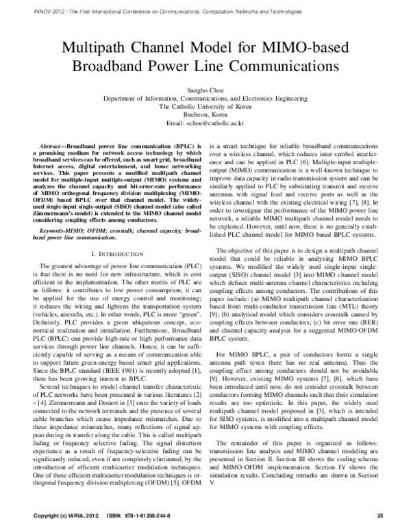 (PDF) Multipath Channel Model for MIMO-based Broadband Power Line ...