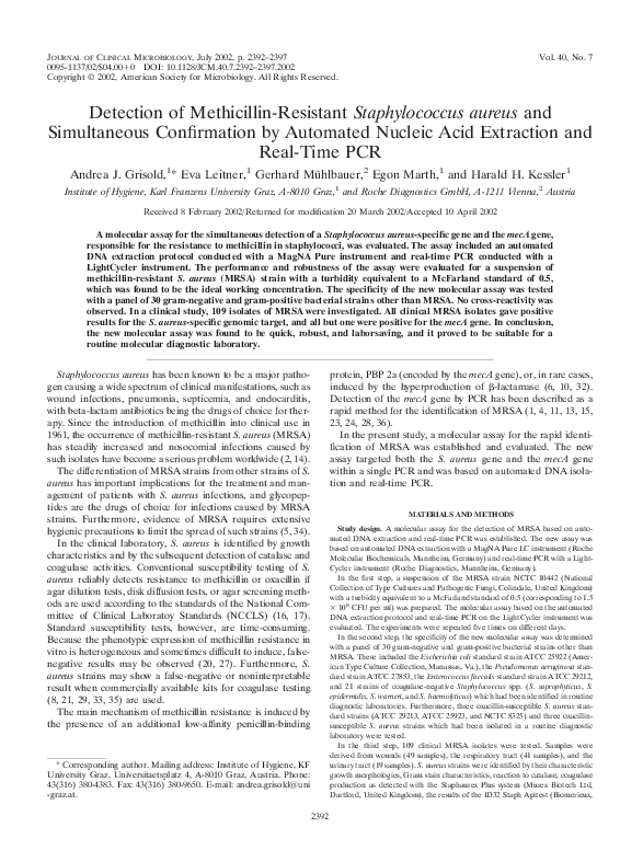 (PDF) Detection of Methicillin-Resistant Staphylococcus aureus and Simultaneous Confirmation by ...