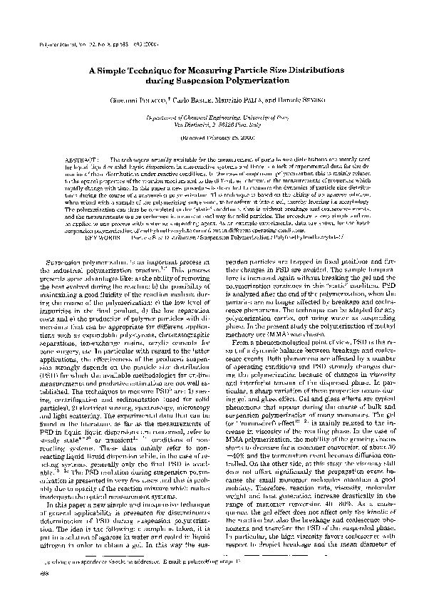 (PDF) A Simple Technique for Measuring Particle Size Distributions during Suspension Polymerization