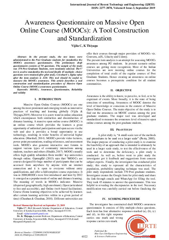 (PDF) Awareness Questionnaire on Massive Open