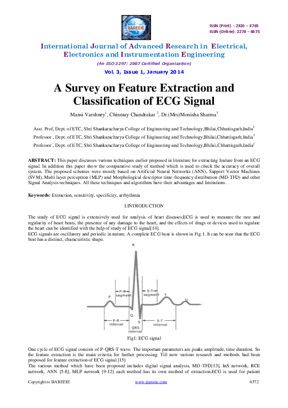 Pdf A Survey On Feature Extraction And Classification Of Ecg Signal