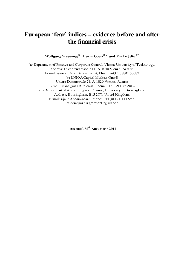 (PDF) European ‘fear ’ indices – evidence before and after the