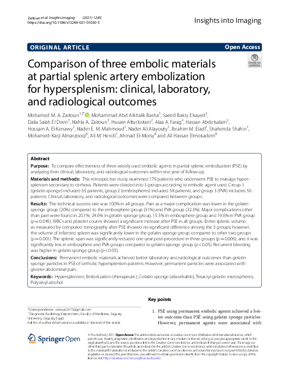 (PDF) Comparison of three embolic materials at partial splenic artery ...