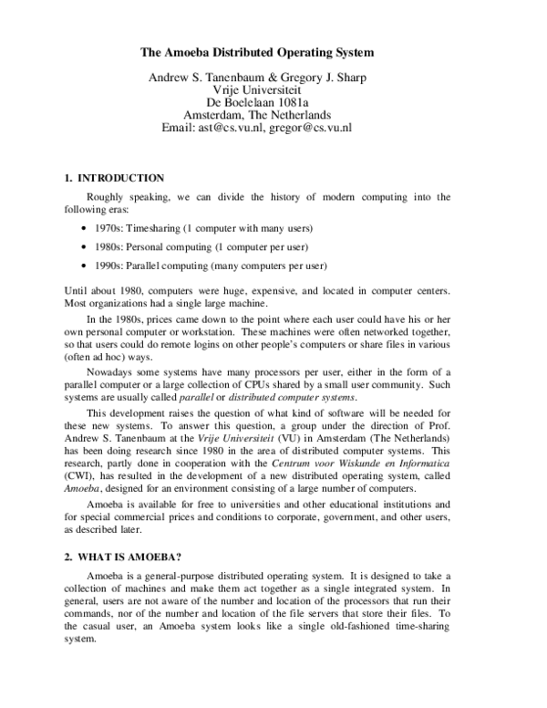 (PDF) The Amoeba Distributed Operating System