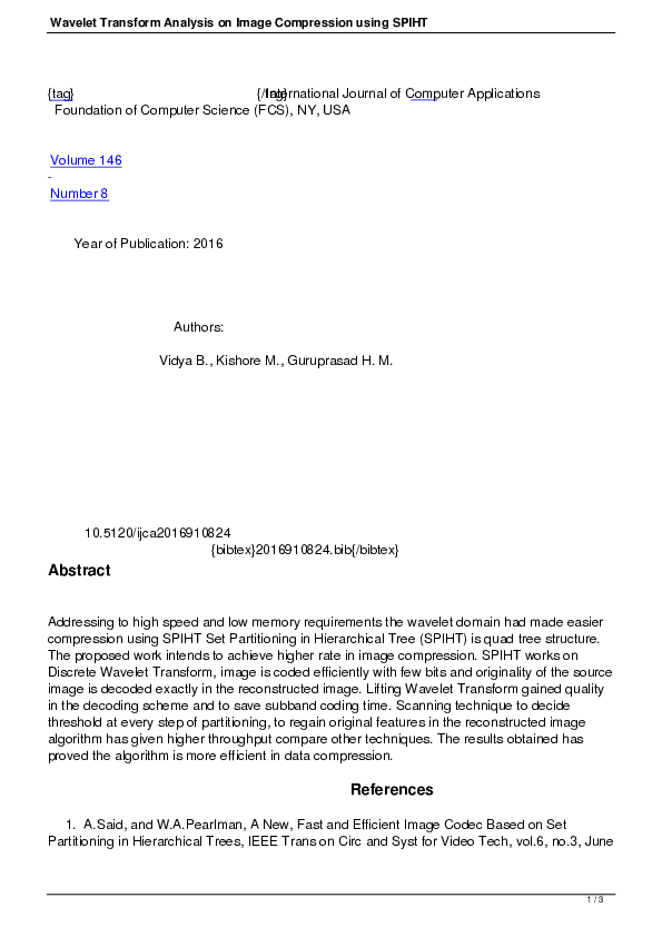 (PDF) Wavelet Transform Analysis on Image Compression using SPIHT
