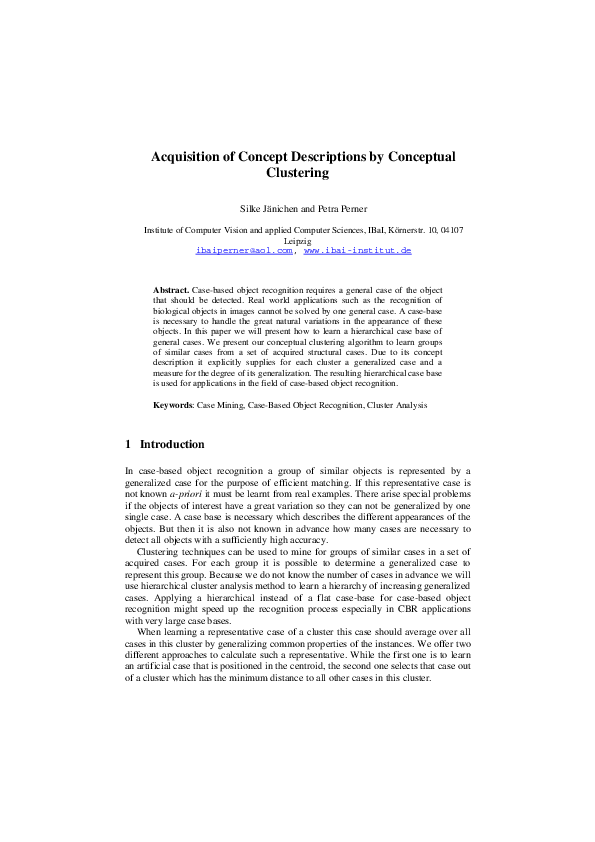 (PDF) Acquisition of Concept Descriptions by Conceptual Clustering