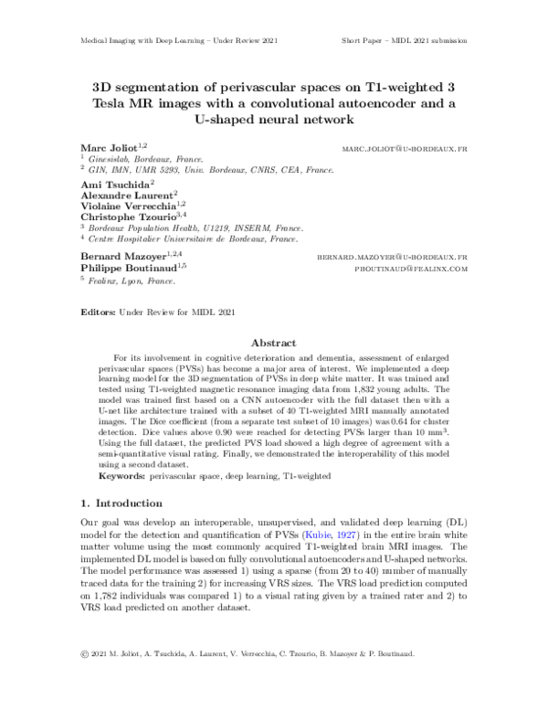 (PDF) 3D segmentation of perivascular spaces on T1-weighted 3 Tesla MR ...