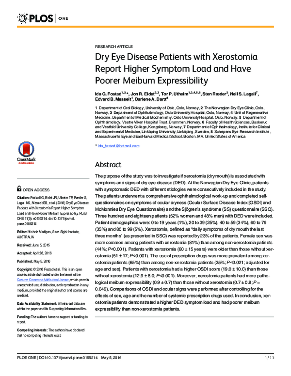 (PDF) Dry Eye Disease Patients with Xerostomia Report Higher Symptom ...