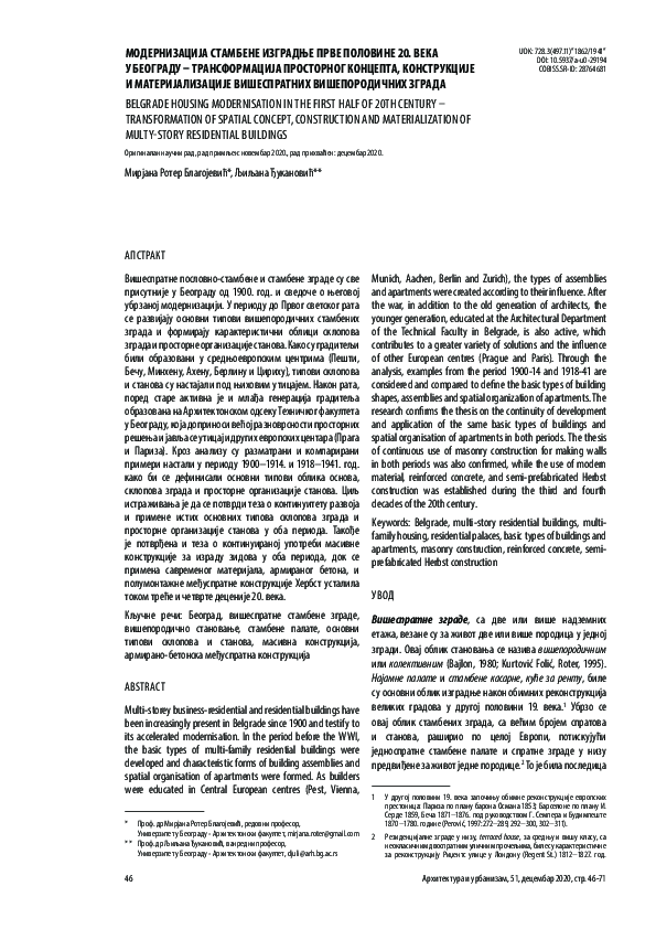 Pdf Belgrade Housing Modernisation In The First Half Of 20th Century Transformation Of