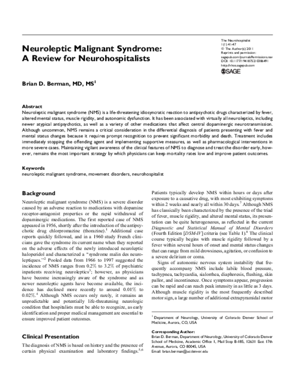 (PDF) Neuroleptic Malignant Syndrome