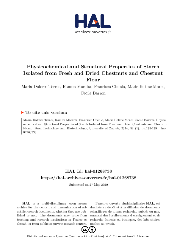 (PDF) Physicochemical and Structural Properties of Starch Isolated from Fresh and Dried ...