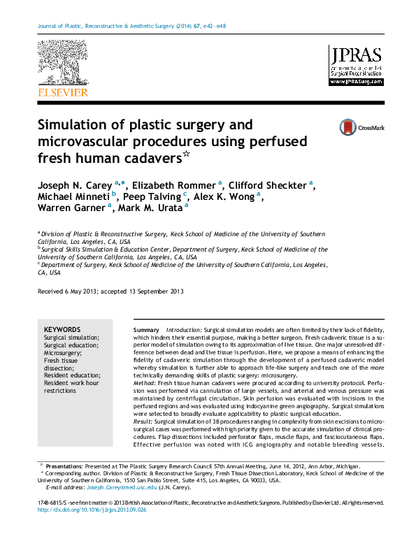 (PDF) Simulation of plastic surgery and microvascular procedures using ...