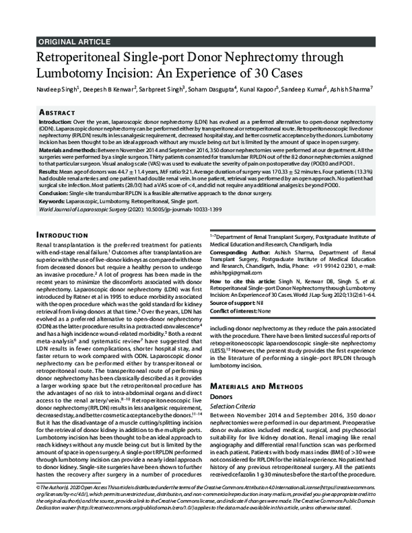 (PDF) Retroperitoneal Single-port Donor Nephrectomy through Lumbotomy ...