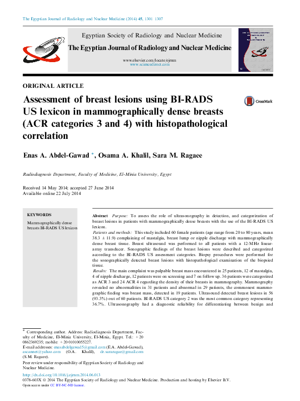 (PDF) Assessment of breast lesions using BI-RADS US lexicon in ...