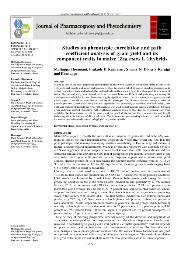 (PDF) Studies on phenotypic correlation and path coefficient analysis of grain yield and its ...