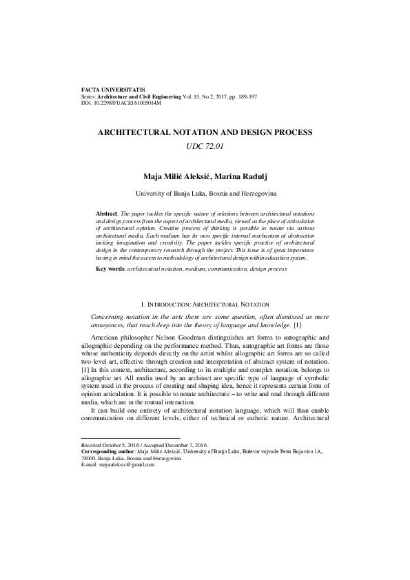 (PDF) Architectural Notation and Design Process Udc 72 . 01