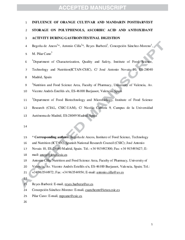 (PDF) Influence of orange cultivar and mandarin postharvest storage on ...