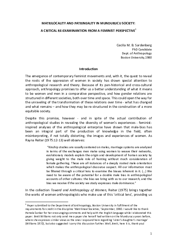 (PDF) Matrilocality and Patrineality in Mundurucu Society