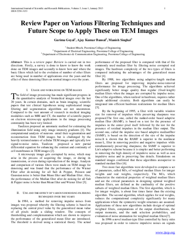 (PDF) Filtering Techniques for TEM Images: A Review and Future Directions