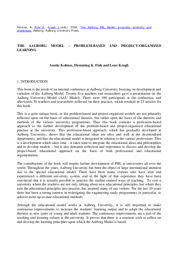 (PDF) The Aalborg model: problem-based and project-organized learning
