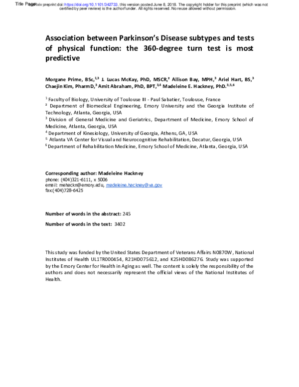 (PDF) Association between Parkinson’s Disease subtypes and tests of ...