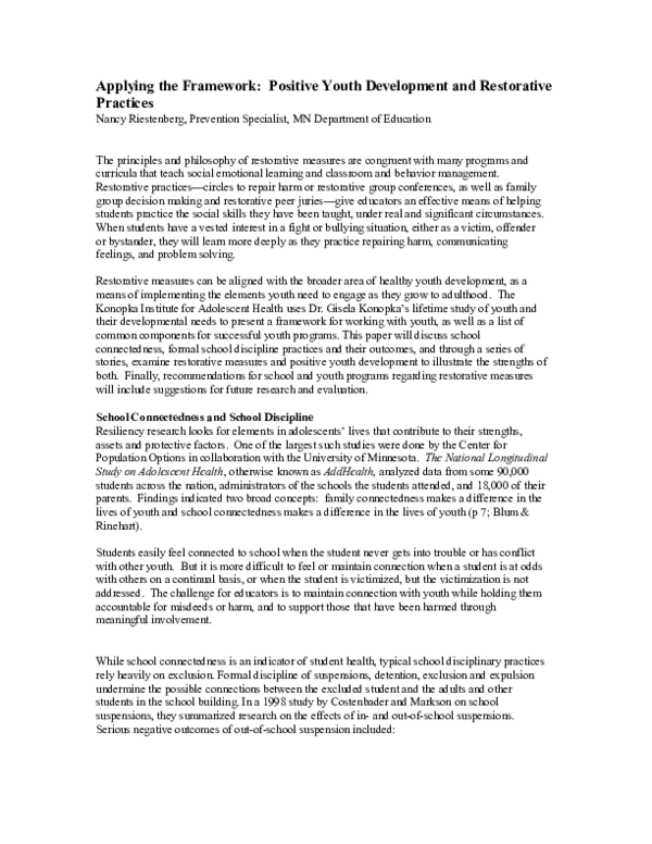 (PDF) Applying the Framework: Positive Youth Development and ...