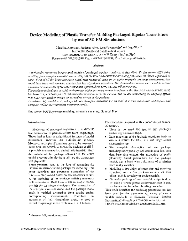 (PDF) Device modeling of plastic transfer molding packaged bipolar ...
