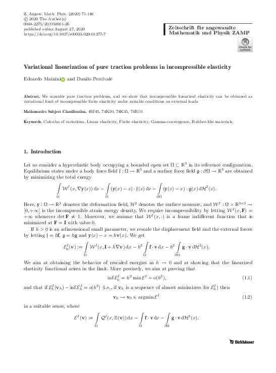 (PDF) Variational linearization of pure traction problems in incompressible elasticity