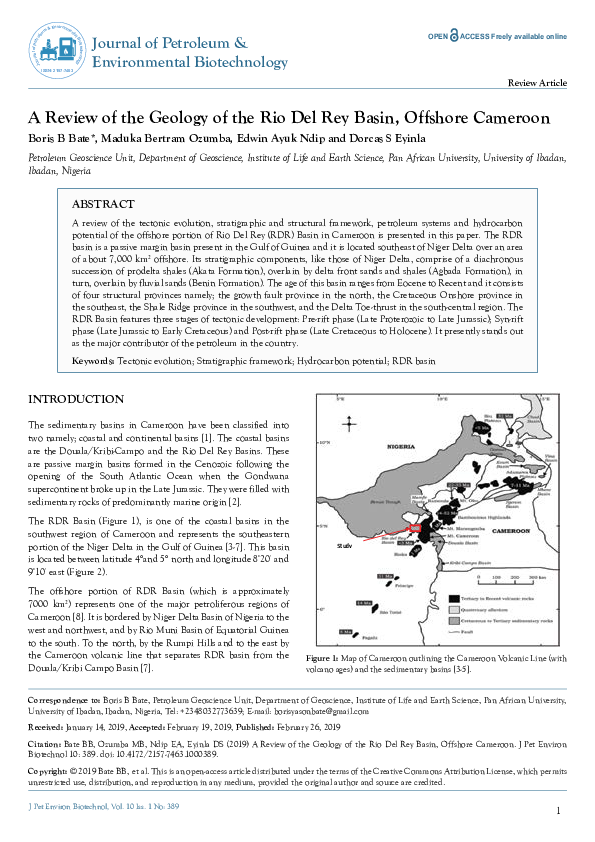 (PDF) A Review of the Geology of the Rio Del Rey Basin, Offshore Cameroon