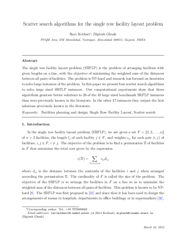 (PDF) A scatter search algorithm for the single row facility layout problem