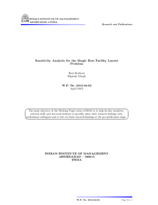 (PDF) Sensitivity Analysis for the Single Row Facility Layout Problem