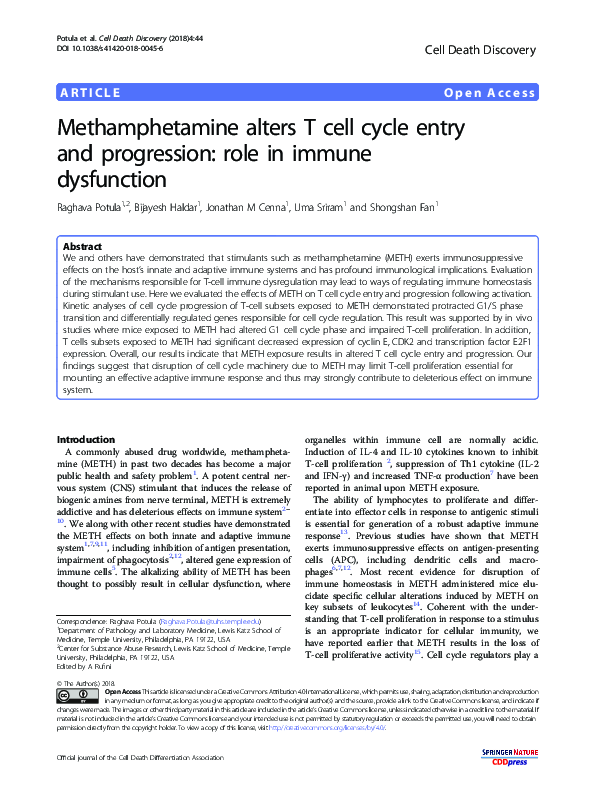 (PDF) Methamphetamine alters T cell cycle entry and progression: role ...