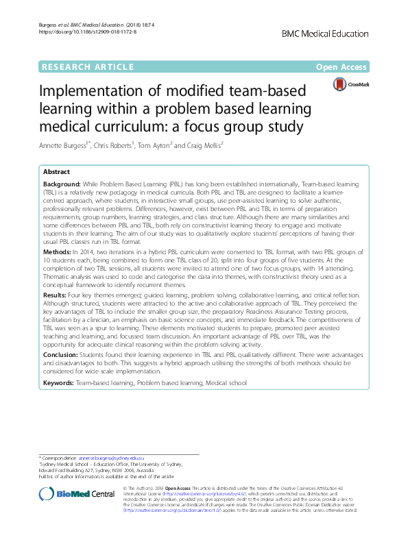 (PDF) Implementation of modified team-based learning within a problem ...