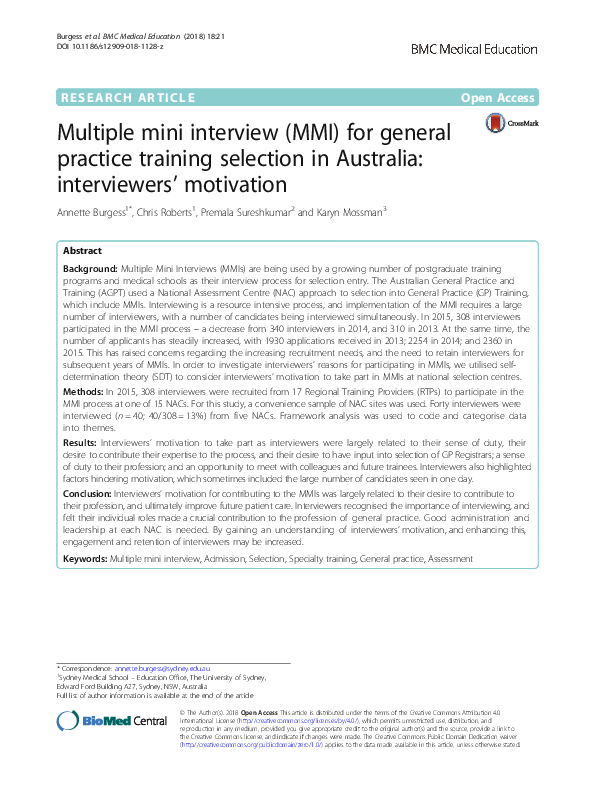 (PDF) Multiple mini interview (MMI) for general practice training ...