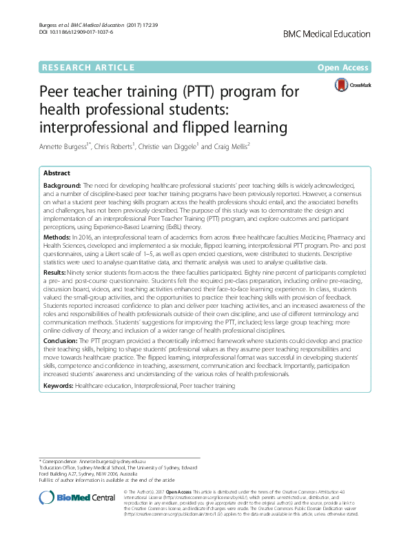 (PDF) Peer teacher training (PTT) program for health professional ...