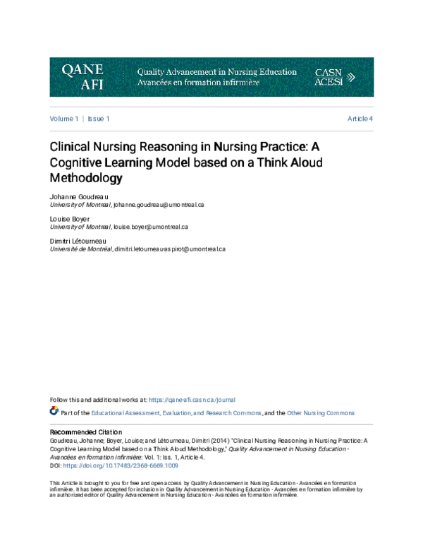 (PDF) Clinical Nursing Reasoning in Nursing Practice: A Cognitive ...