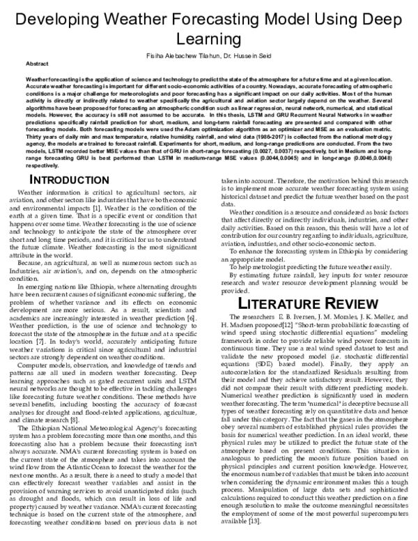 (PDF) Developing Weather Forecasting Model Using Deep Learning Academia