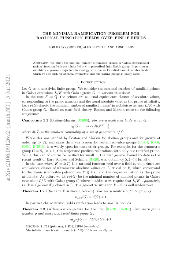 Pdf The Minimal Ramification Problem For Rational Function Fields