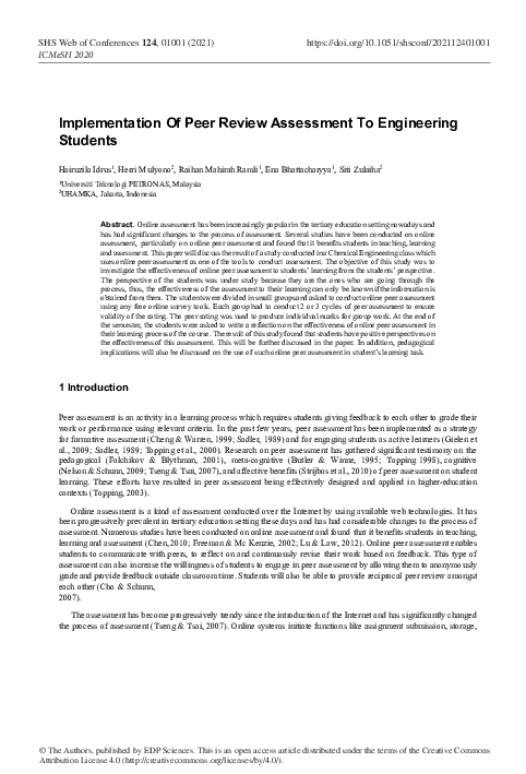 (PDF) Implementation Of Peer Review Assessment To Engineering Students